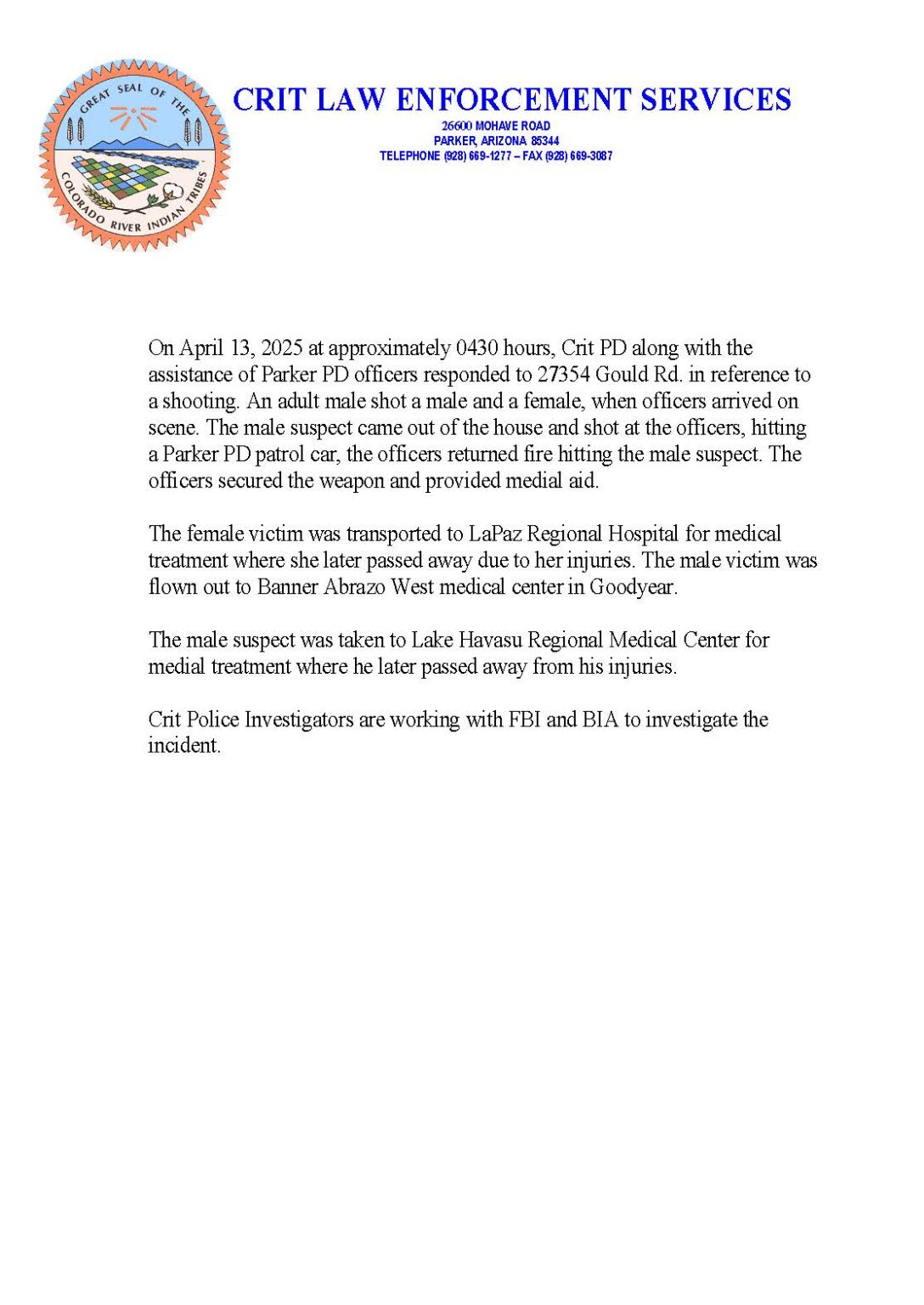 CRIT Manataba Messenger – A Publication of the CRIT Media Department