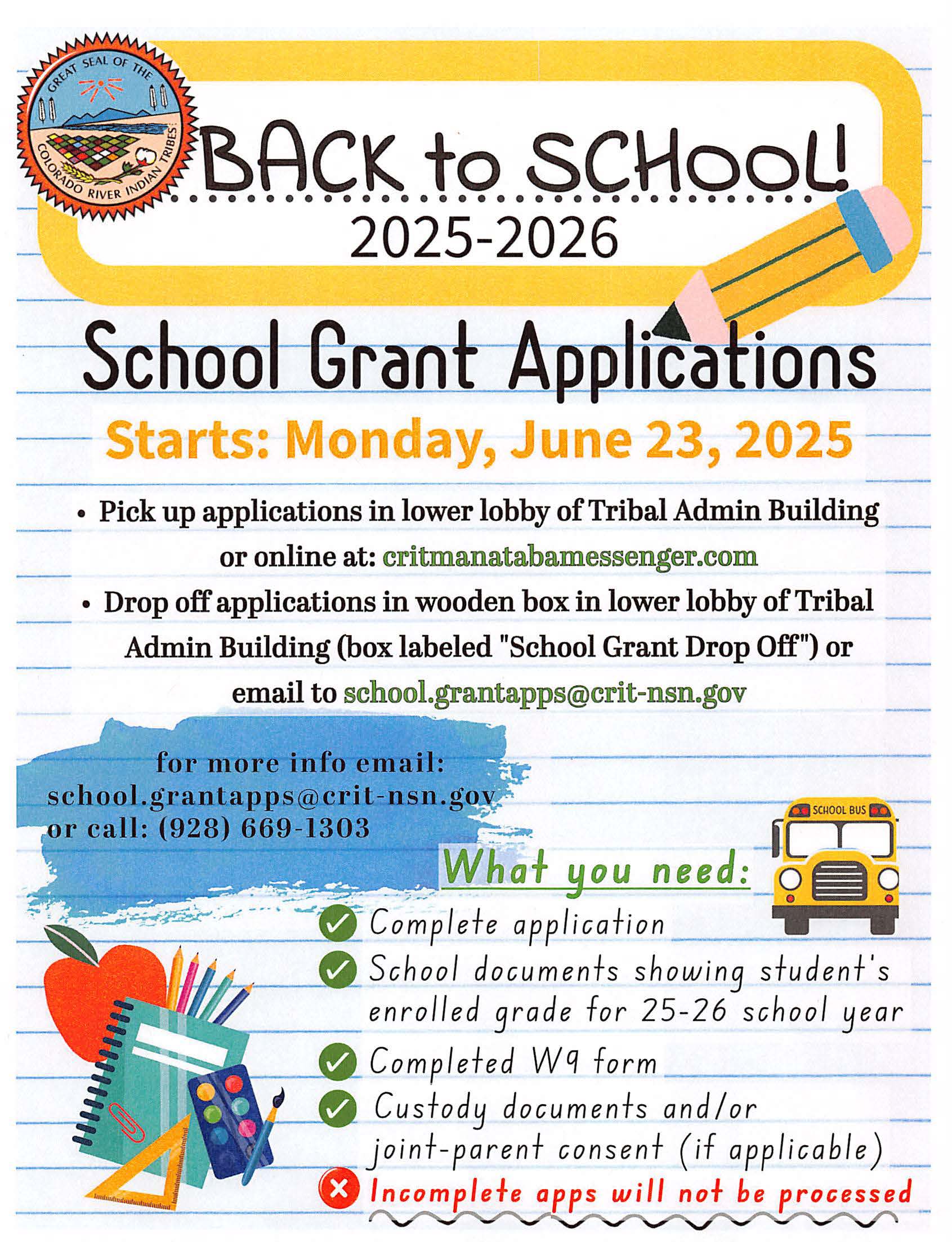 School Grant Applications – CRIT Manataba Messenger