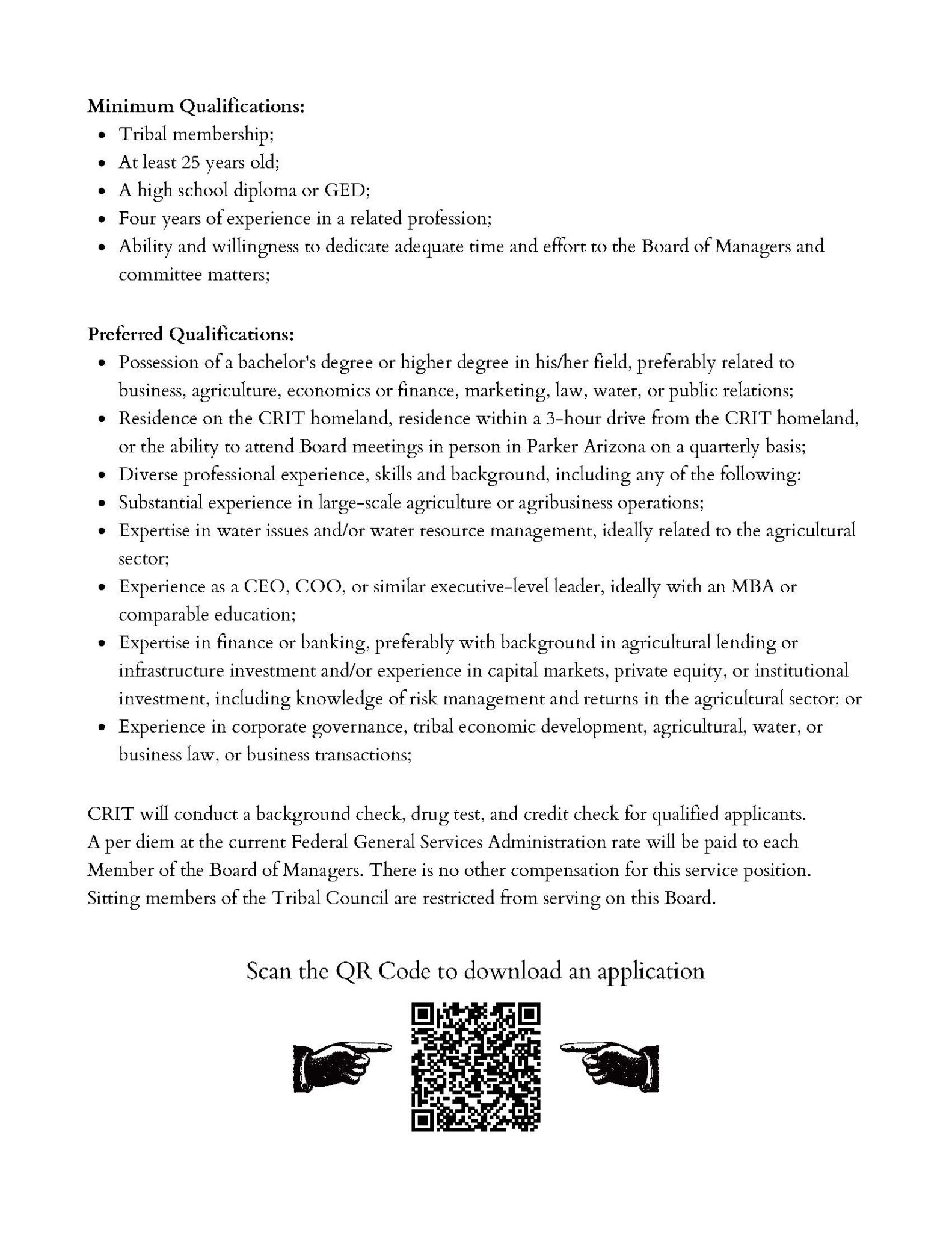 Application for Board Manager Amat Kuhwely, LLC – CRIT Manataba Messenger