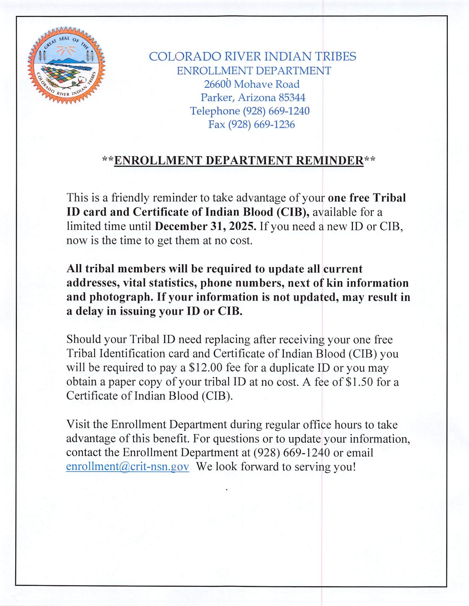 CRIT Manataba Messenger – A Publication of the CRIT Media Department