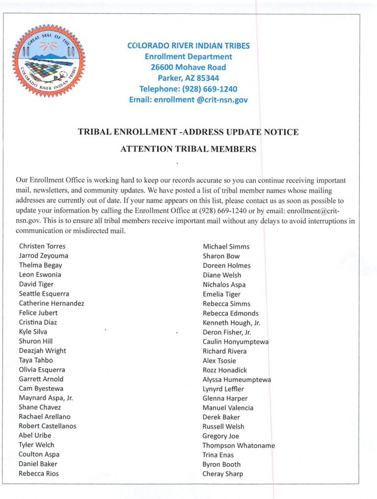 CRIT Manataba Messenger – A Publication of the CRIT Media Department